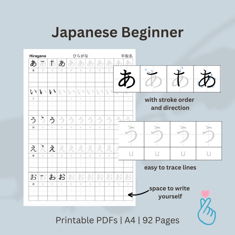 Japanese Hiragana for Beginners | Writing Practice Exercise Book ...