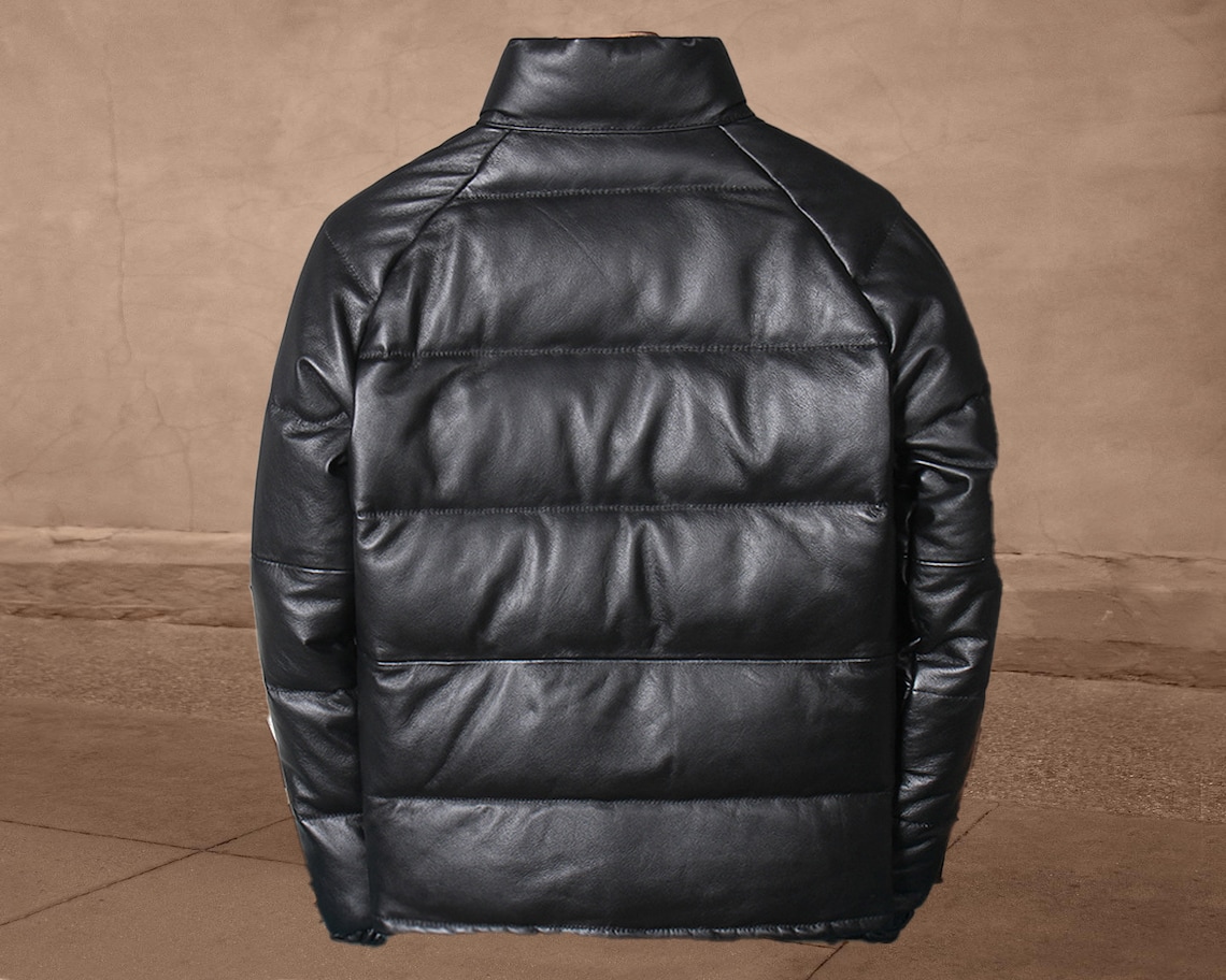 Puffer Jacket Men's Real Lambskin Leather Quilted Down Jacket - Etsy
