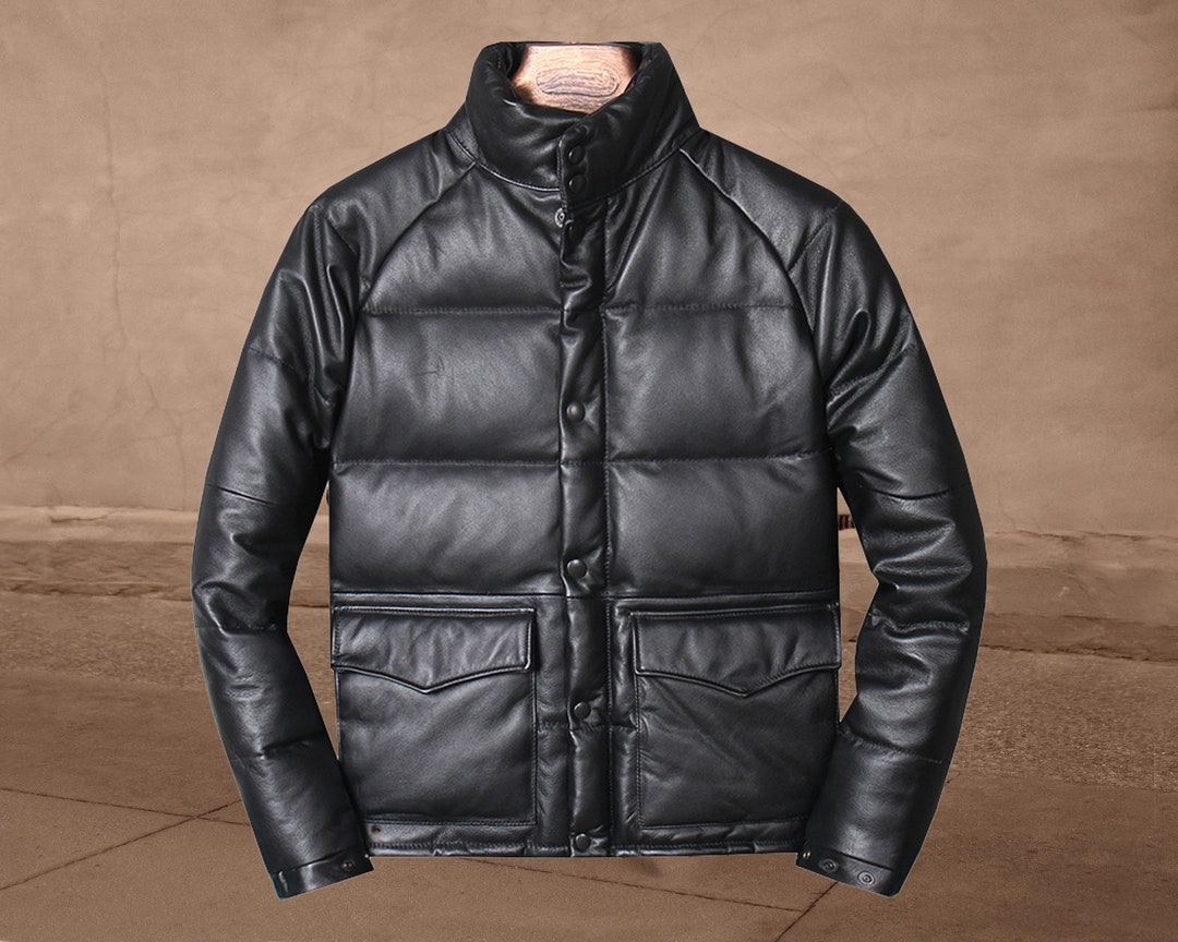 Puffer Jacket Men's Real Lambskin Leather Quilted Down Jacket - Etsy