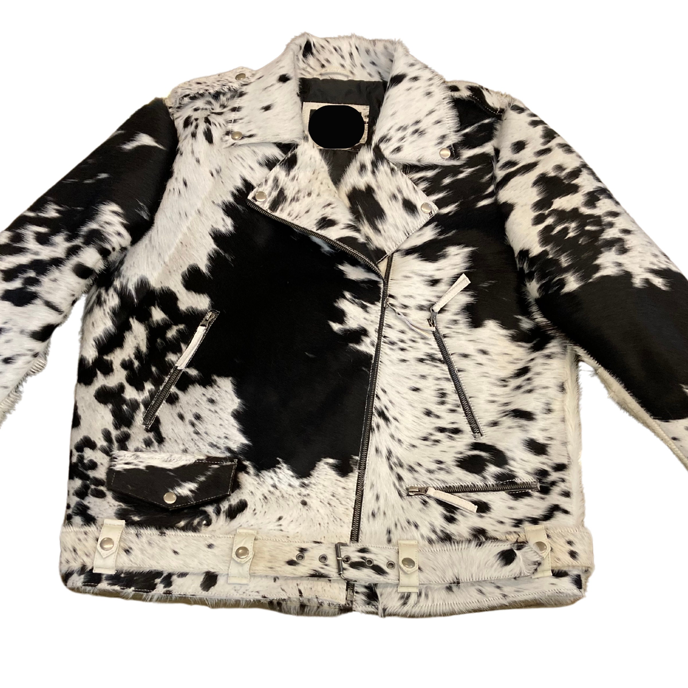 Chic Pony Skin Leather Biker Jacket, Animal Print Cowhide, Fashion ...