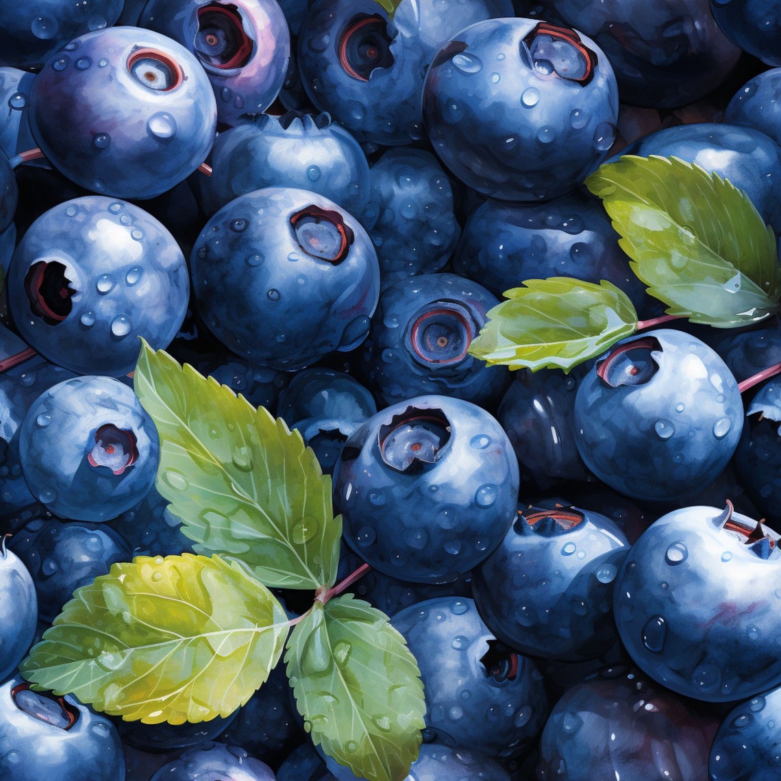 Watercolor Blueberries Digital Paper, Printable Textures Scrapbook ...