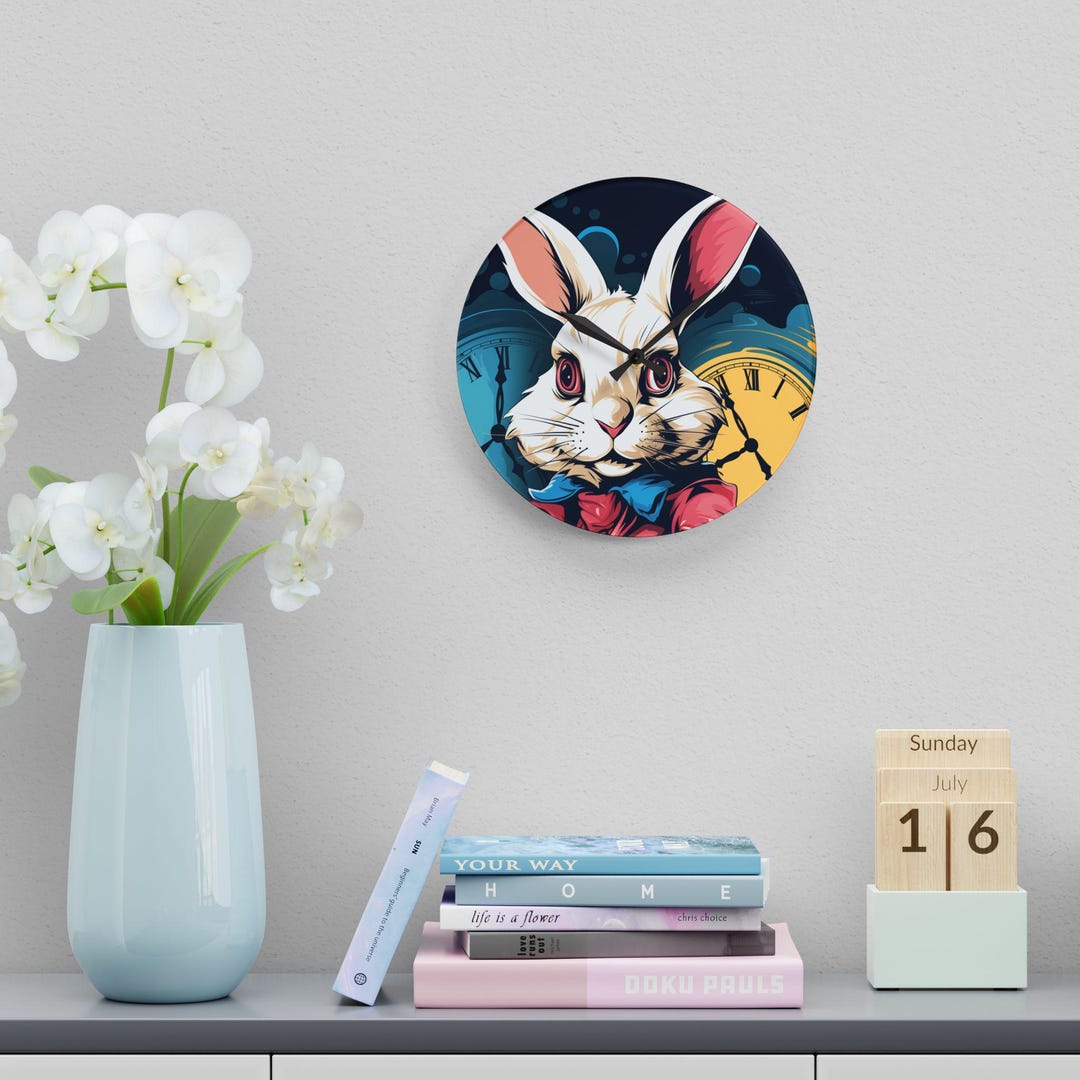 White Rabbit Clock Acrylic Wall Clock - Etsy