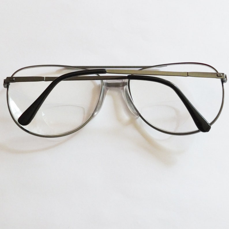 Aviator Large Bifocal Reading Glasses Men's Hematite Gray Metal Frame ...