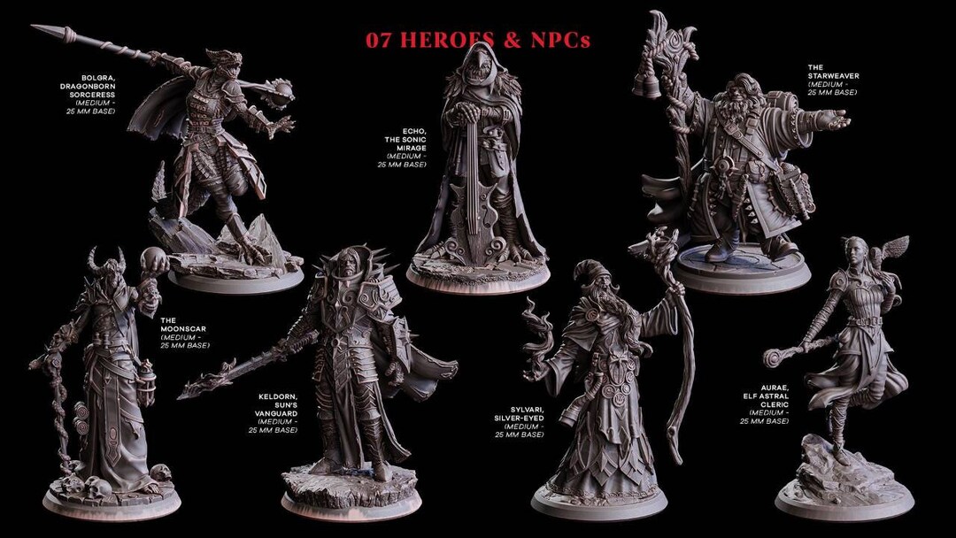 Nightfall Cult DND Minis Set of 7 25mm Unpainted Miniatures for Fantast ...