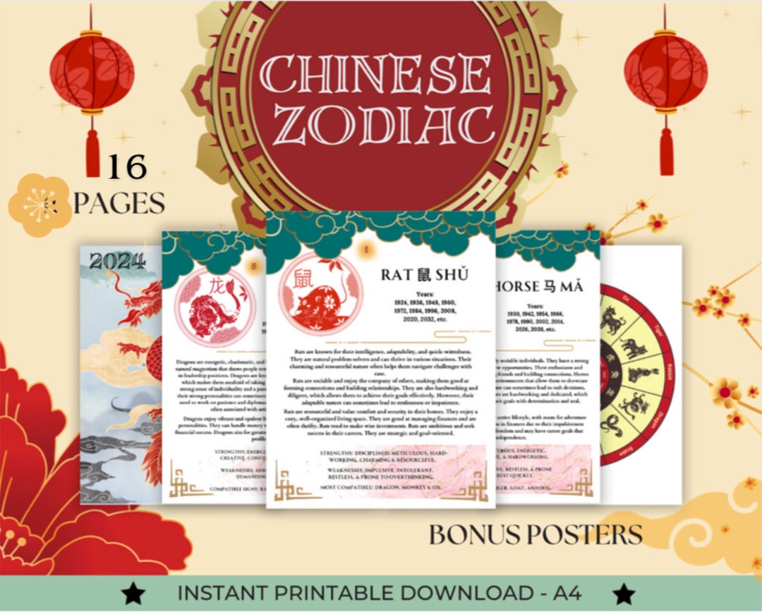 Chinese Zodiac & Calendar 12 Signs Booklet. Bonus 2024 YEAR of THE ...