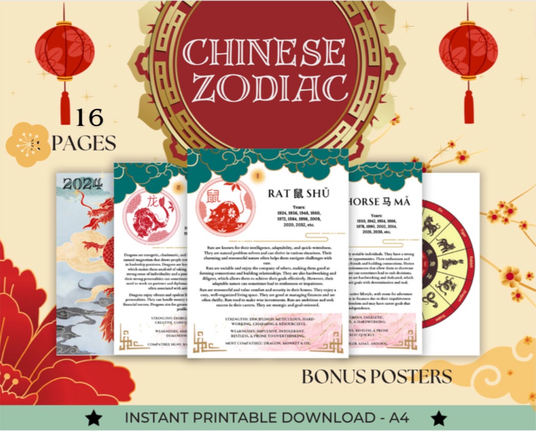 Chinese Zodiac & Calendar 12 Signs Booklet. Bonus 2024 YEAR of THE ...