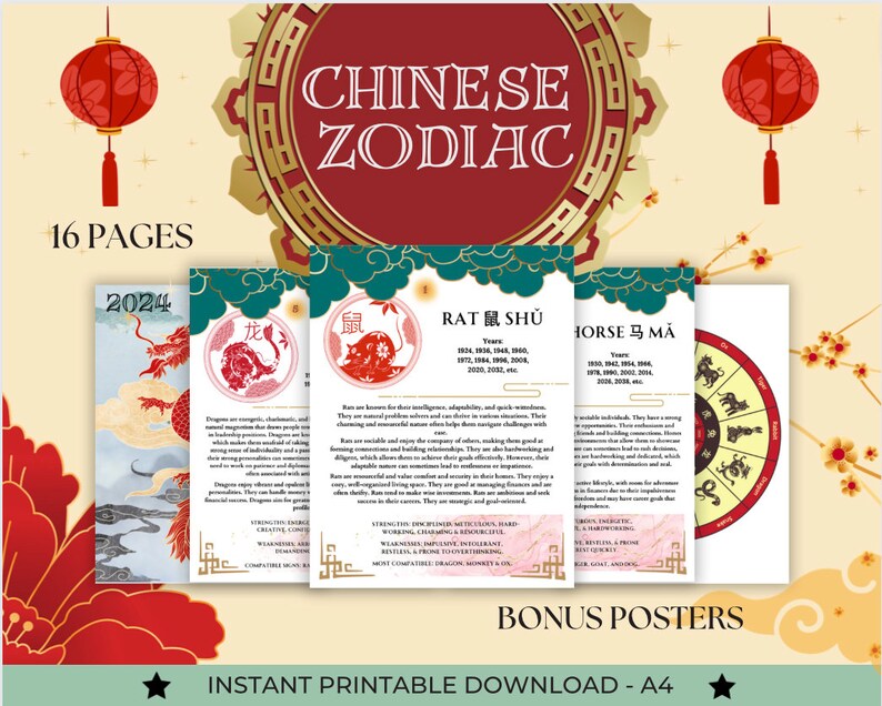 Chinese Zodiac & Calendar 12 Signs Booklet. Bonus 2024 Year of - Etsy