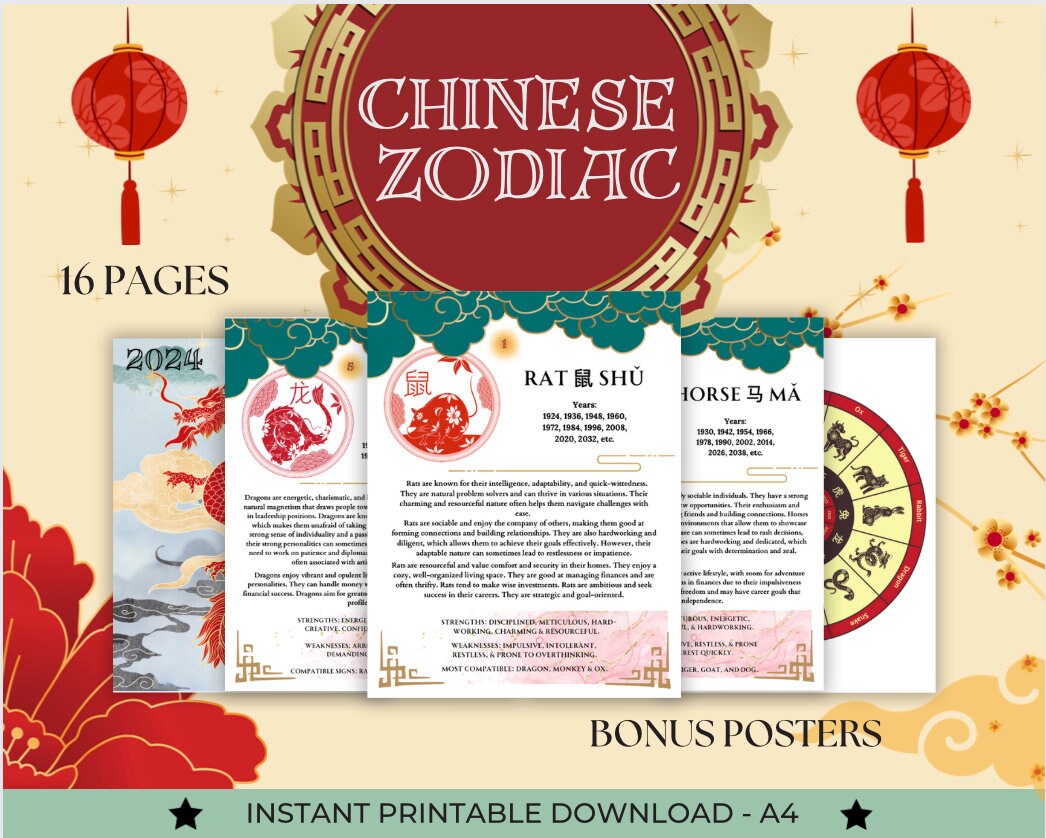 Chinese Zodiac & Calendar 12 Signs Booklet. Bonus 2024 Year of the ...