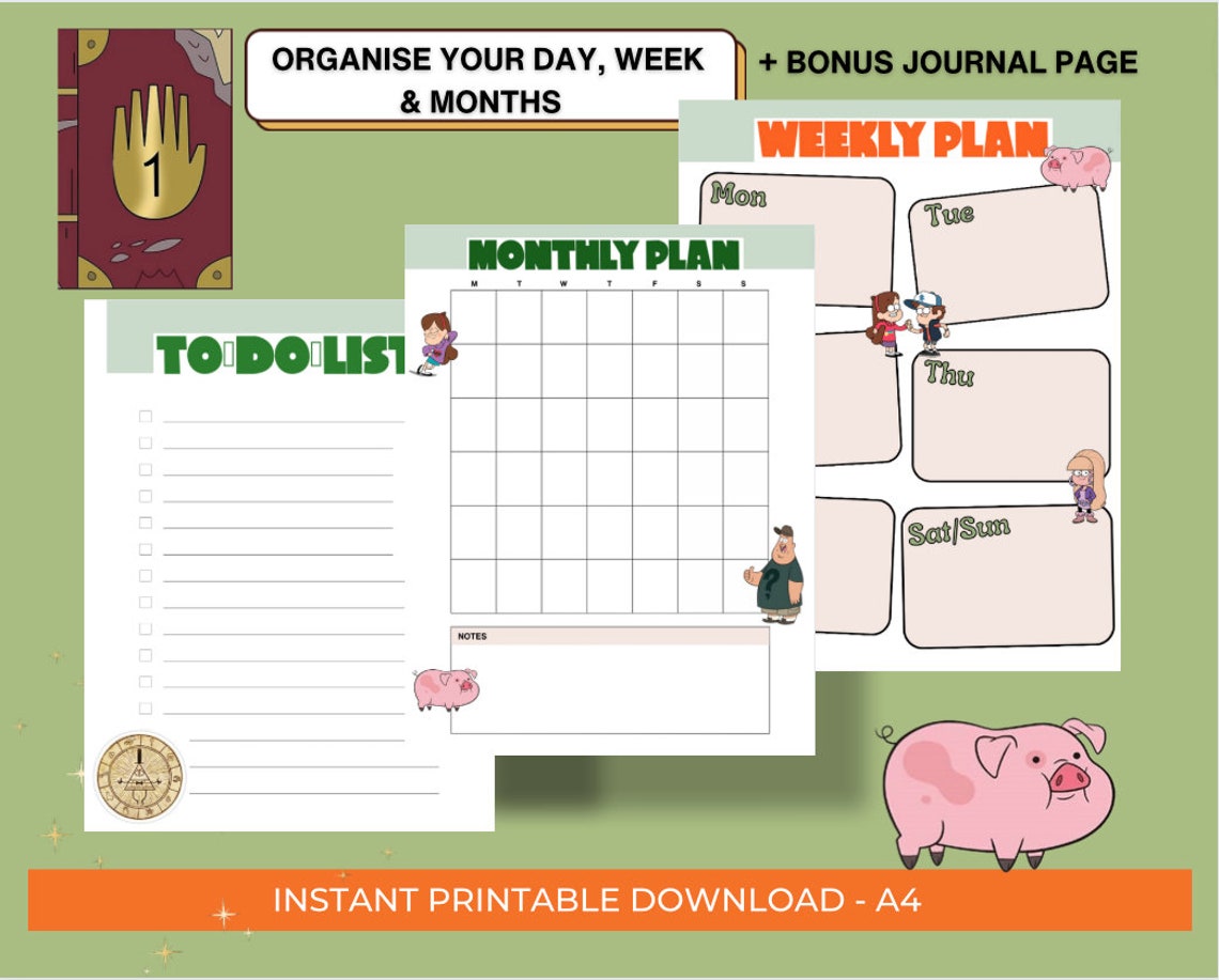 Gravity Falls Journal Planner, Dipper and Mabel Pines, Download Print ...