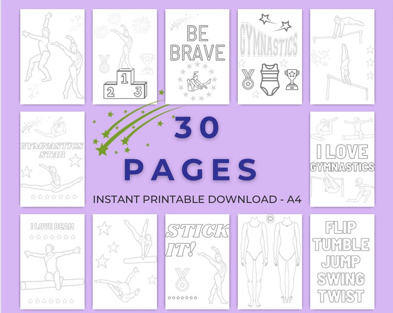 GYMNASTICS Colouring Book, Printable Download, Leotard Design, Sports ...