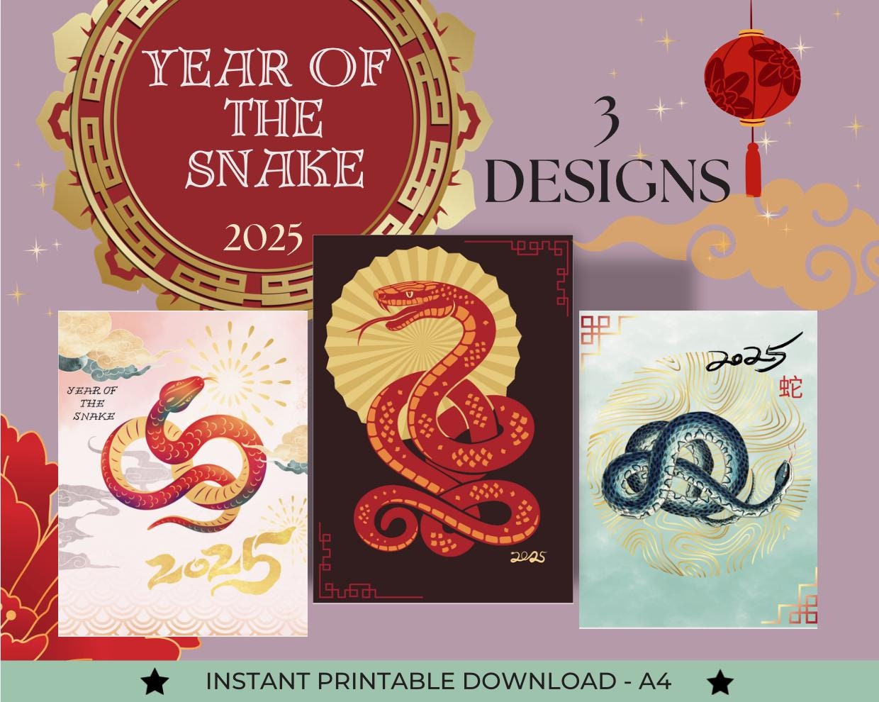 Snake Wall Art Set 2025, Digital Download Printable. Chinese Astrology ...