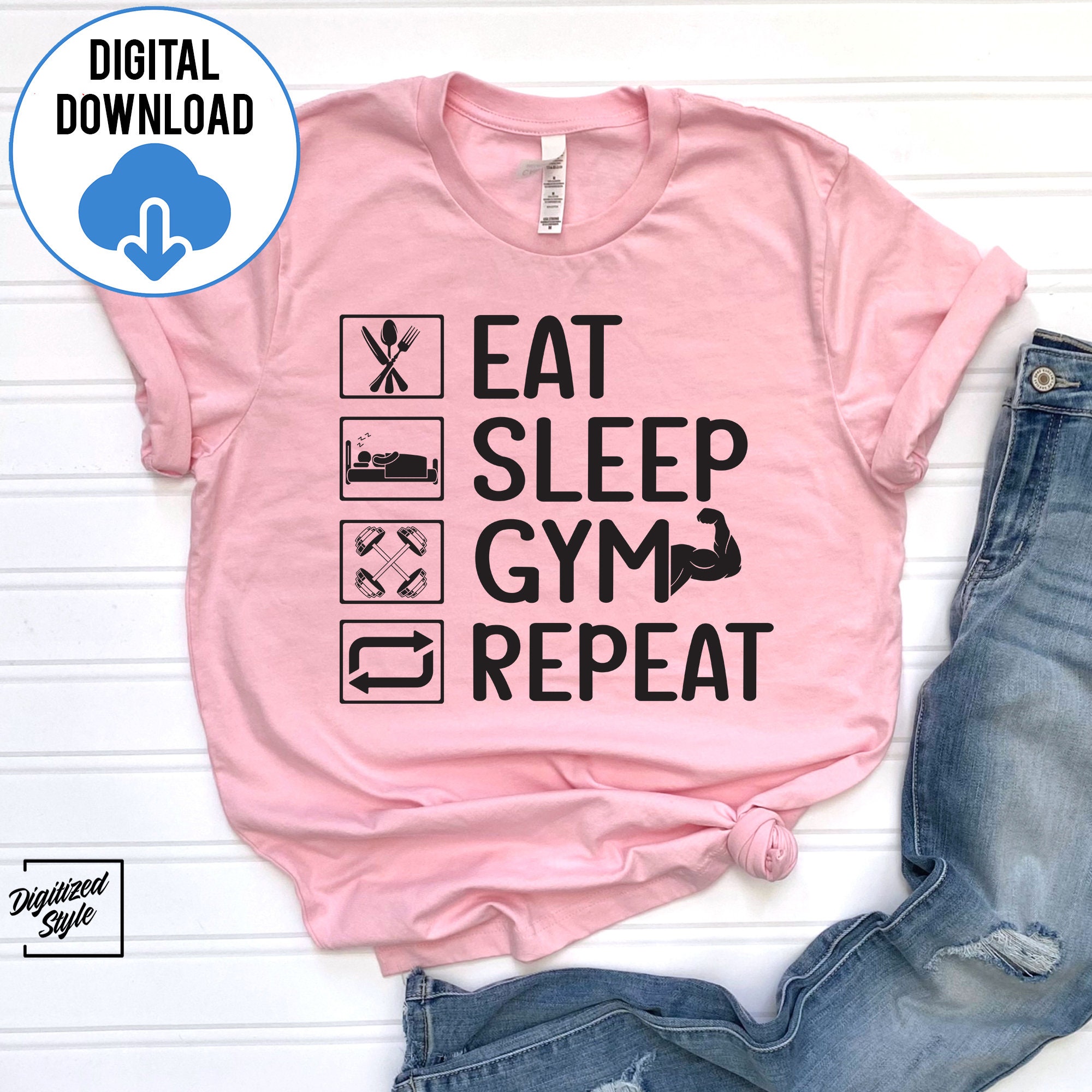 Eat Sleep Gym Repeat SVG PNG, Gym Motivation SVG, Gym Quotes Svg ...