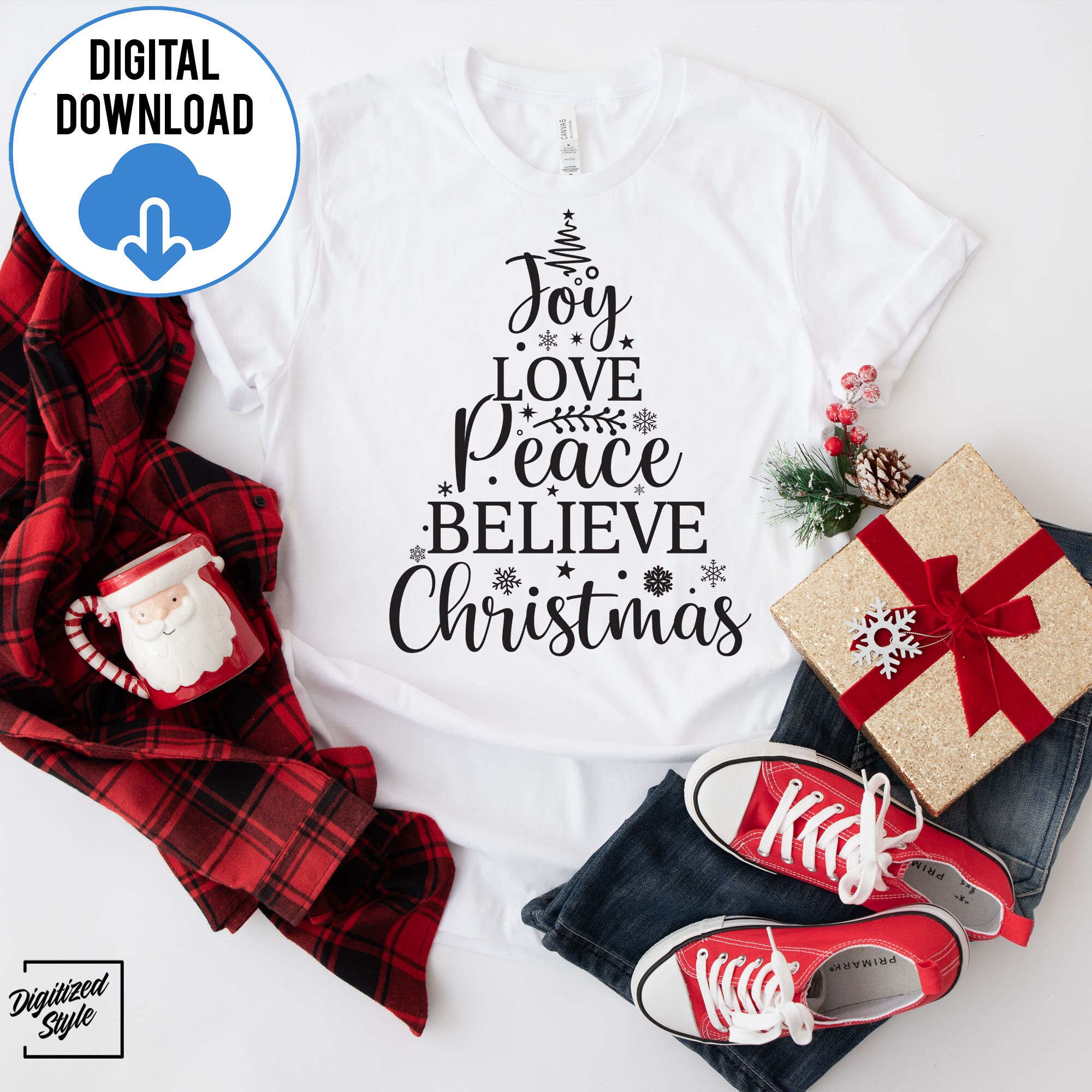 Joy Love Peace Believe Christmas SVG, Merry Christmas SVG, Christmas ...