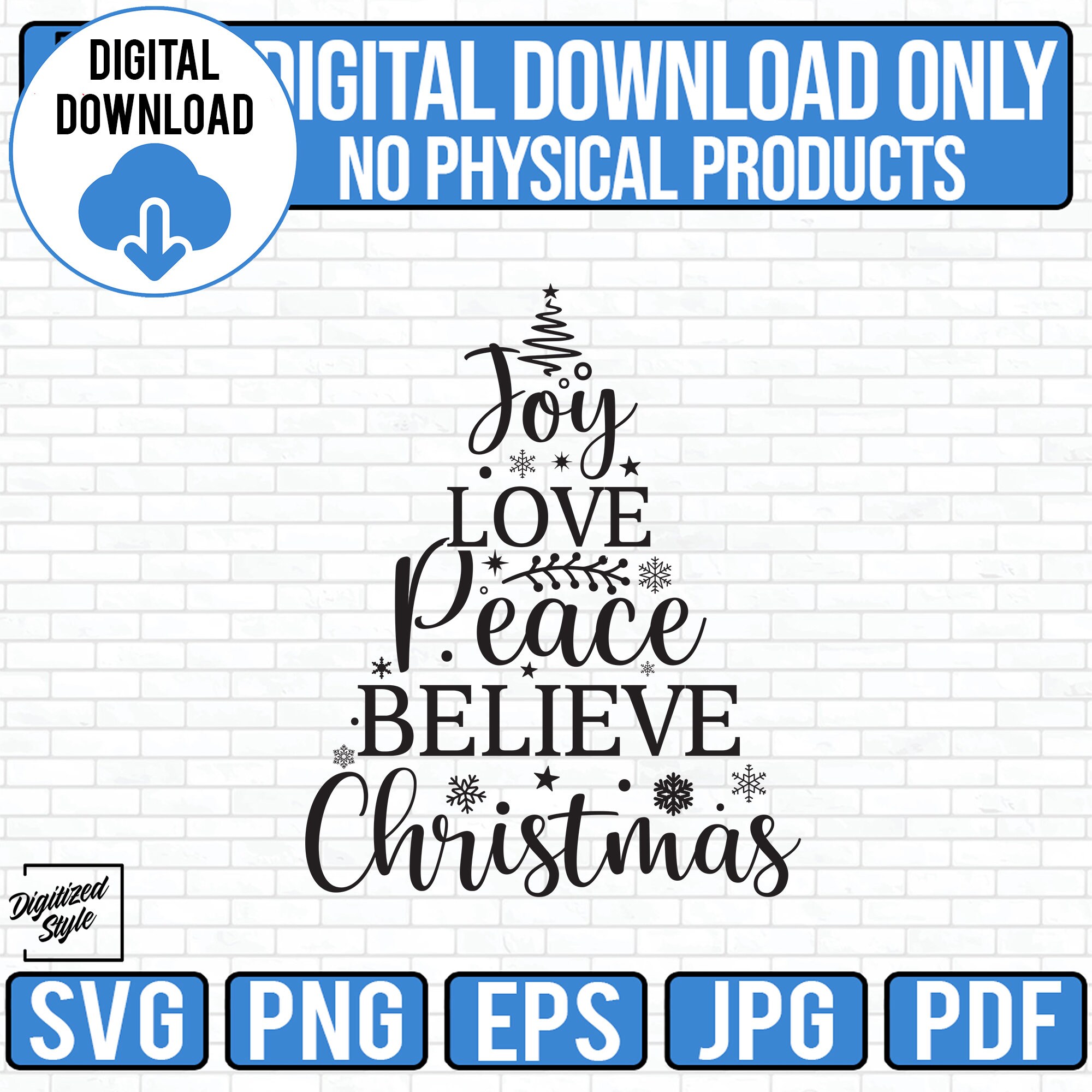 Joy Love Peace Believe Christmas SVG, Merry Christmas SVG, Christmas ...