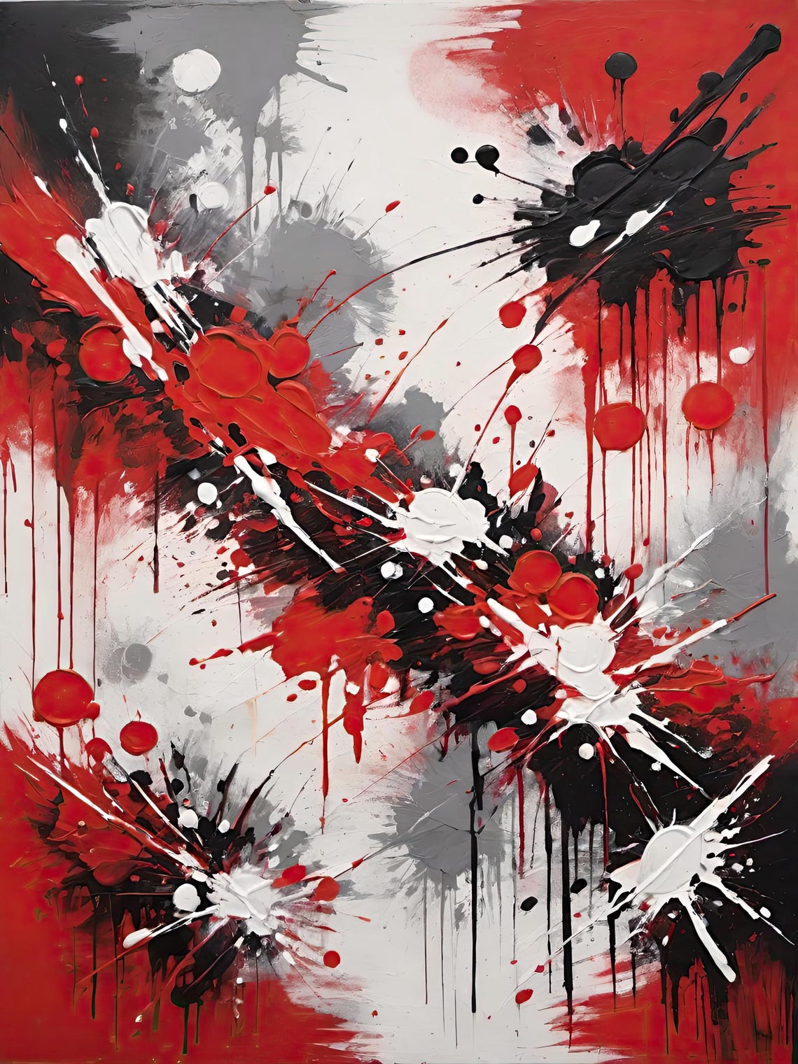 4513 -- Abstract Dynamic Chaotic Bold Red Black White Gray - Etsy