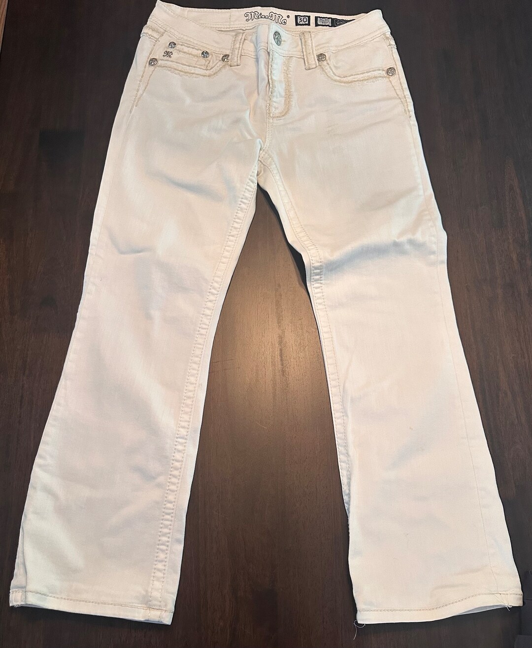 Miss Me Womens White Denim Mid Rise Boot Cut Jeans Sz 30 Cowgirl Rodeo ...