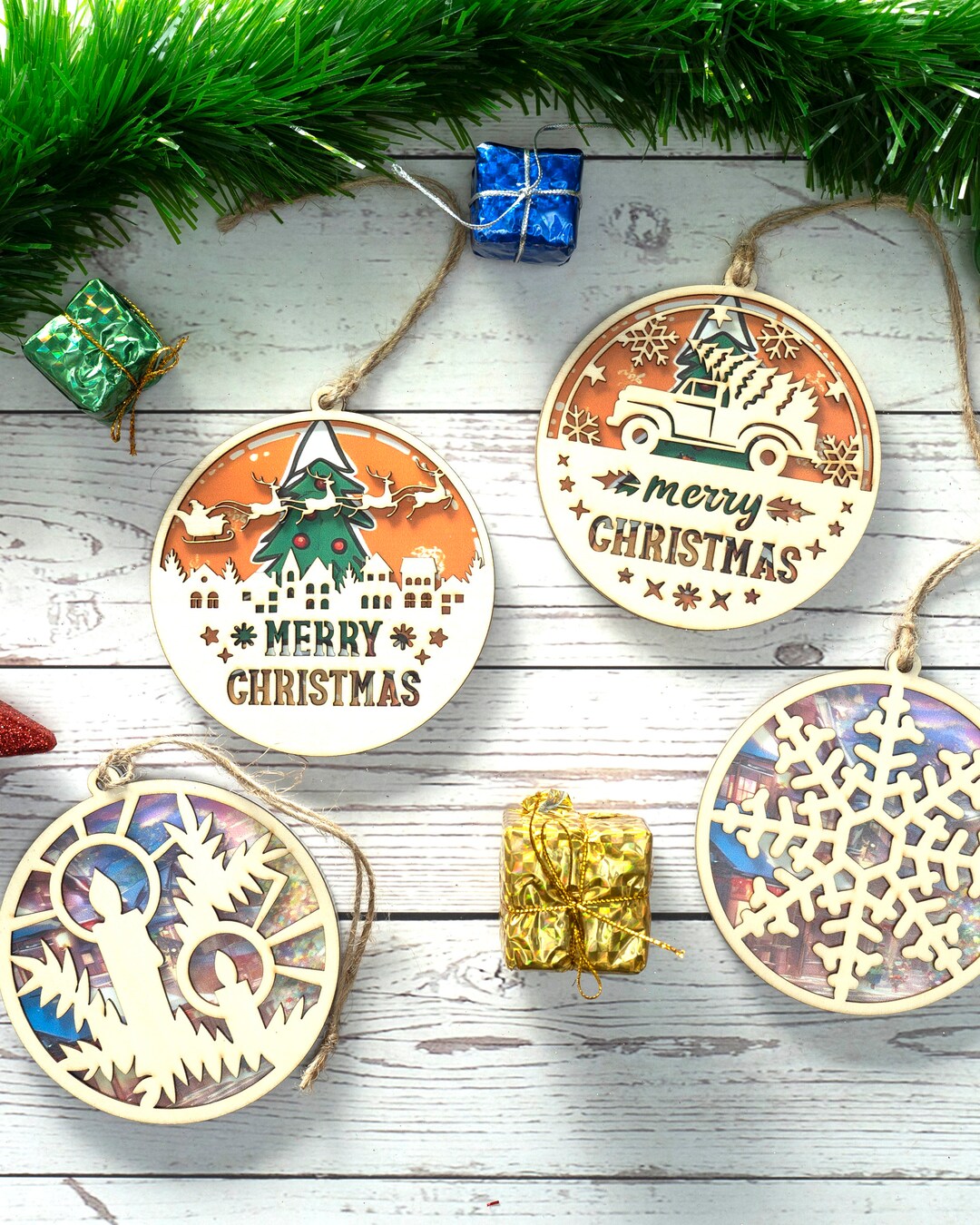 Set of 5 Christmas Tree Ornament Wooden Decorations for the - Etsy