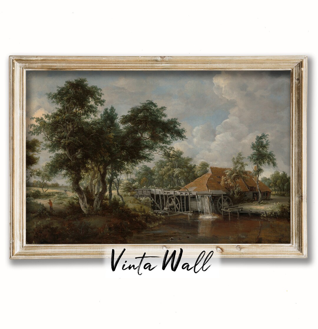 Watermill Oil Painting Farmhouse Vintage Landscape Print Art Printable ...