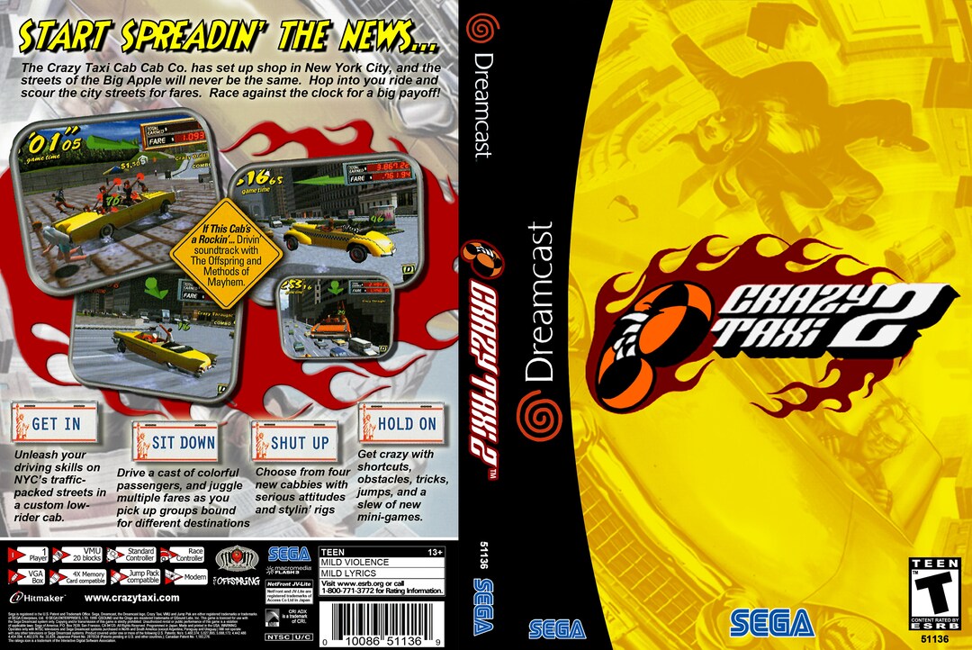 Dreamcast Custom Made Crazy Taxi 2 Video Game, FULL COLOR ART - Etsy