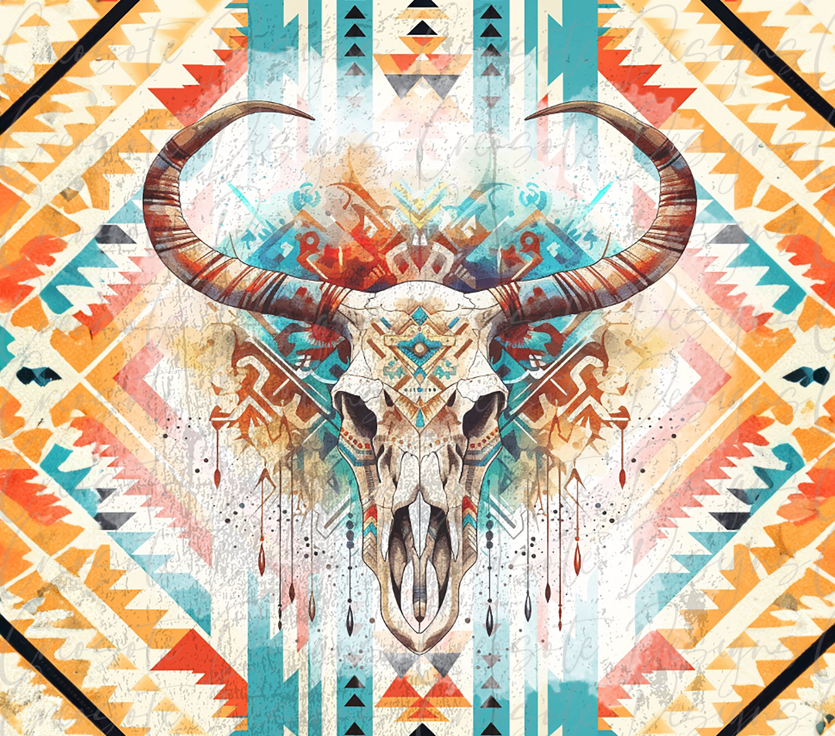 Boho Aztec Cow Skull Western Tumbler Wrap, Southwest Print Sublimation ...