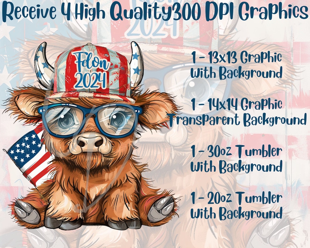 Cute Patriotic Trump Cow in Hat PNG - MAGA - Voting for Felon 2024 Cow ...