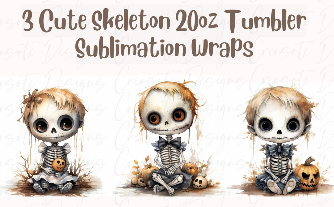 3 Cute Skeleton 20oz Skinny Tumbler Sublimation Wraps - PNG - Digital ...