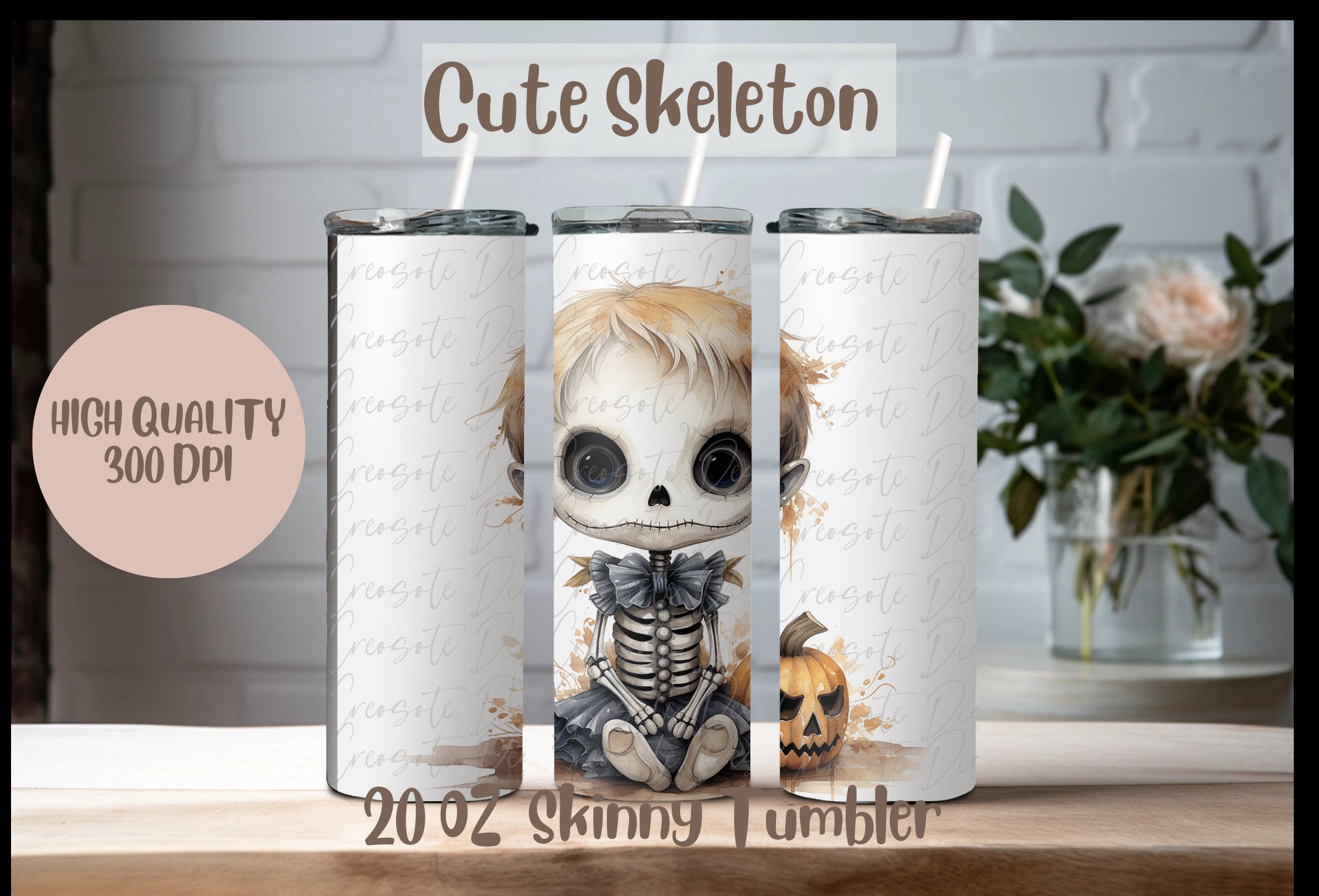 3 Cute Skeleton 20oz Skinny Tumbler Sublimation Wraps - PNG - Digital ...