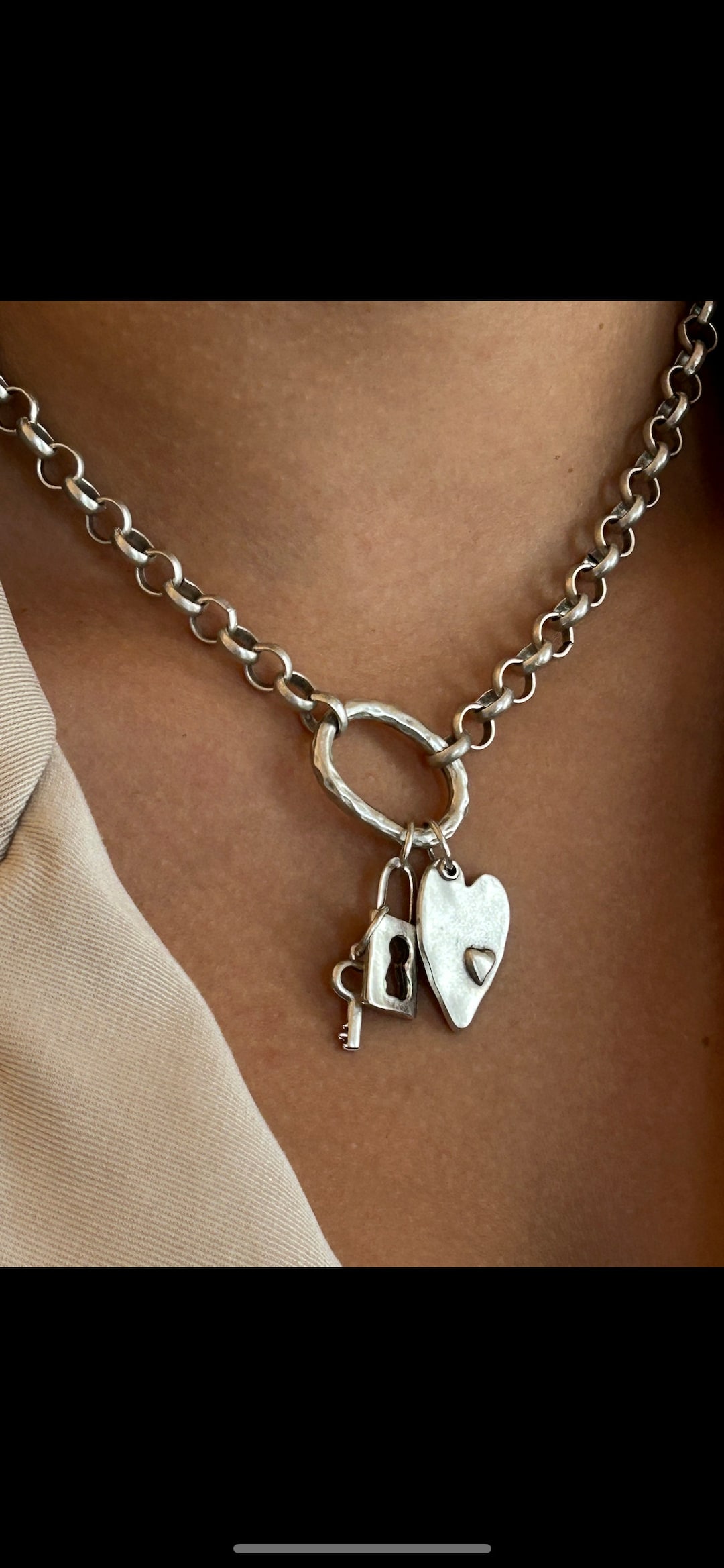 Heart Key Locker Love Choker Necklace Antique Silver Plated Rolo Chain ...