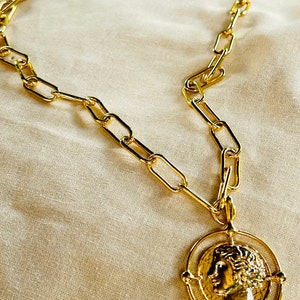 24K Gold Plated Paper Clip Chain Necklace Coin Pendant 22 - Etsy