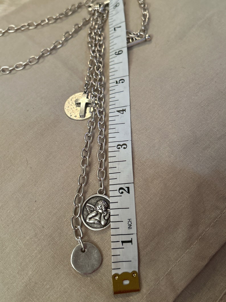 Toggle Clasp Necklace, Angel Pendant, Silver Cross Pendant, Rolo Chain ...