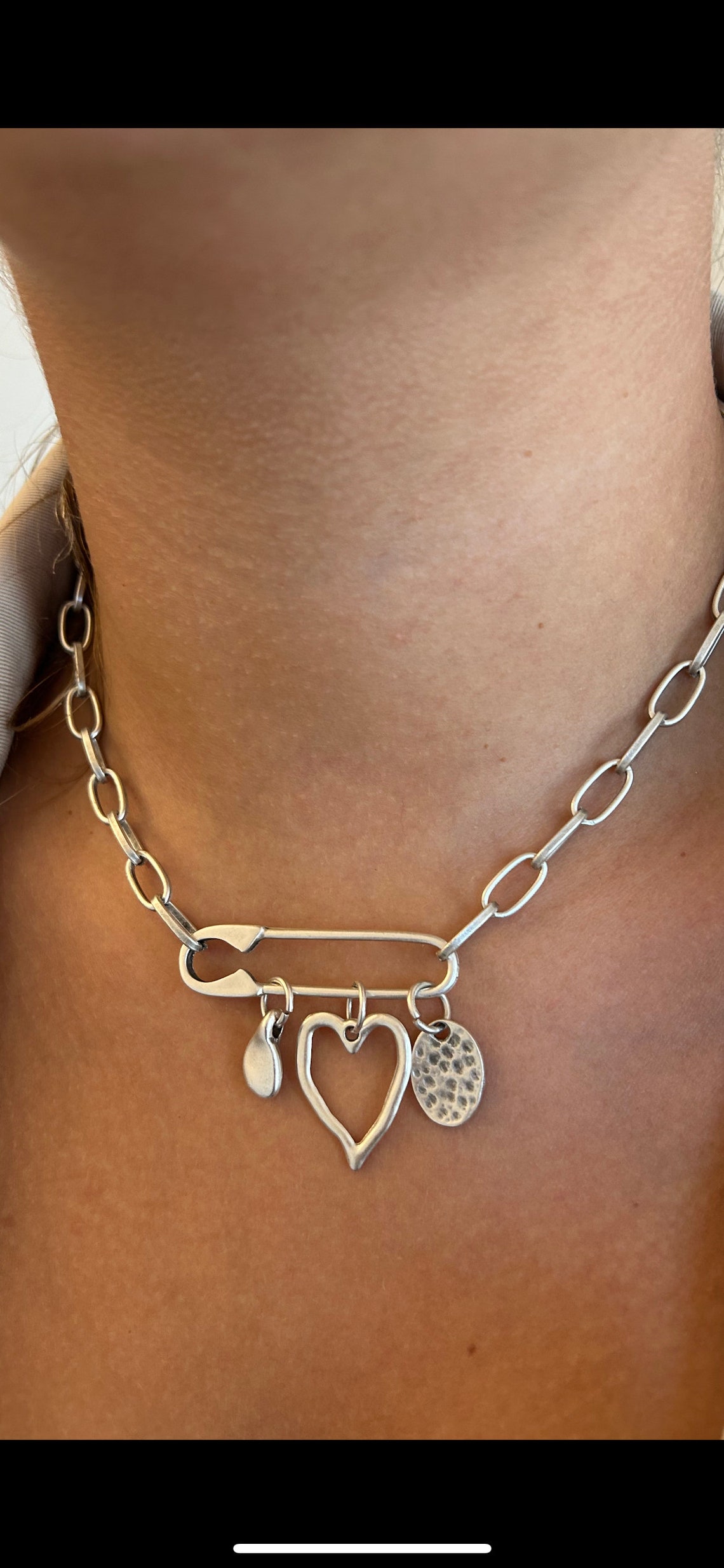 Safety Pin Connector Choker, Silver Plated Necklace, Safety Pin ...