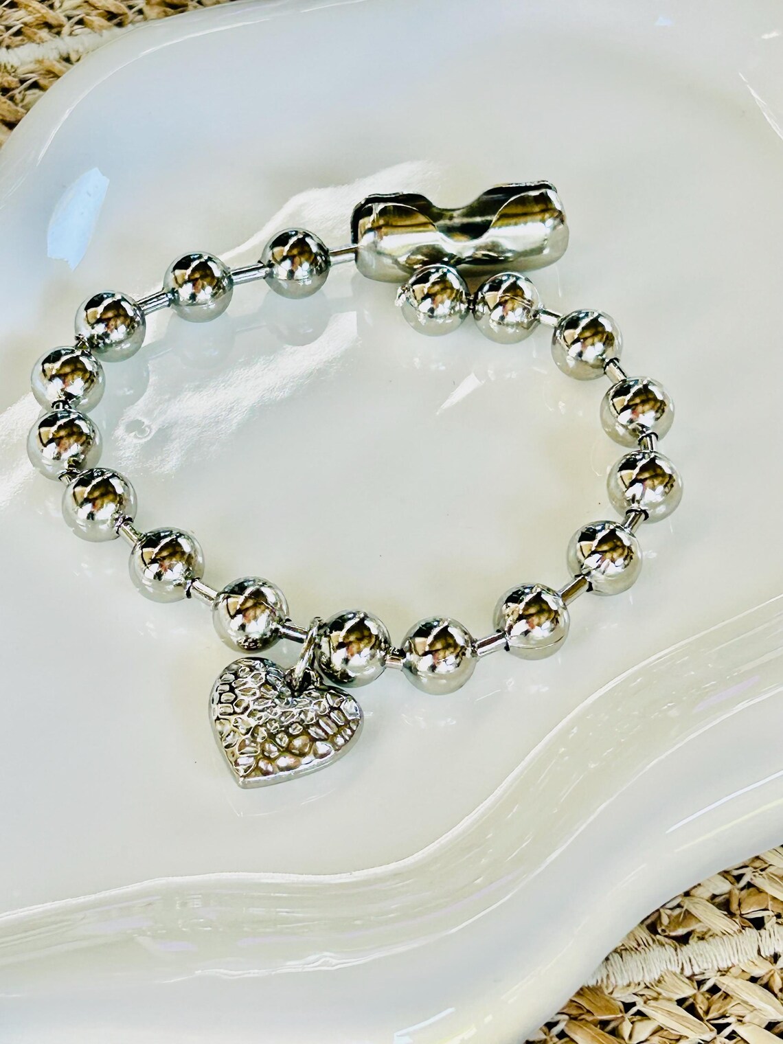 Stainless Steel Heart Charm Ball Chain Bracelet - Etsy
