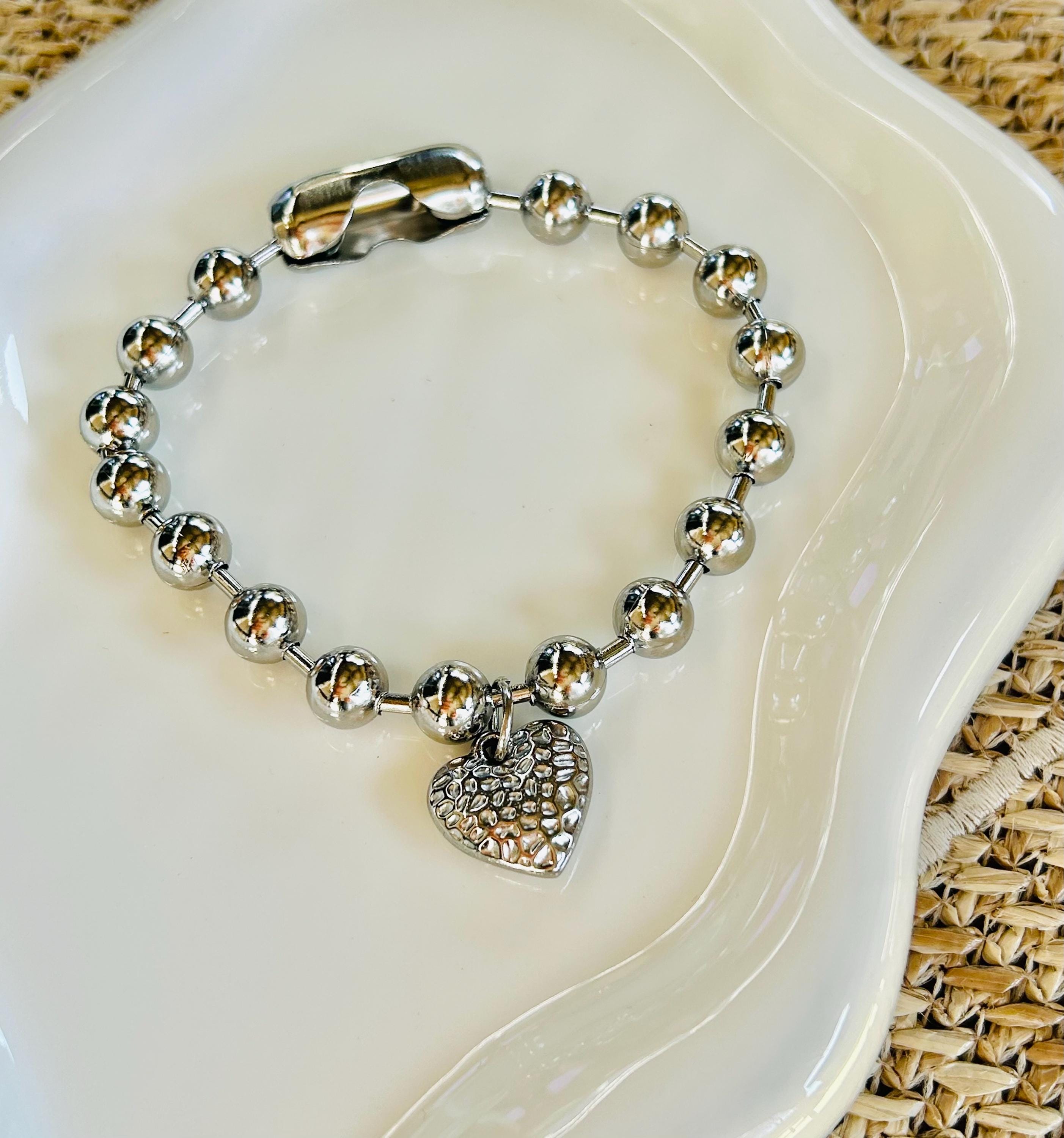 Stainless Steel Heart Charm Ball Chain Bracelet - Etsy