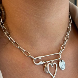 Safety Pin Connector Choker, Silver Plated Necklace, Safety Pin ...