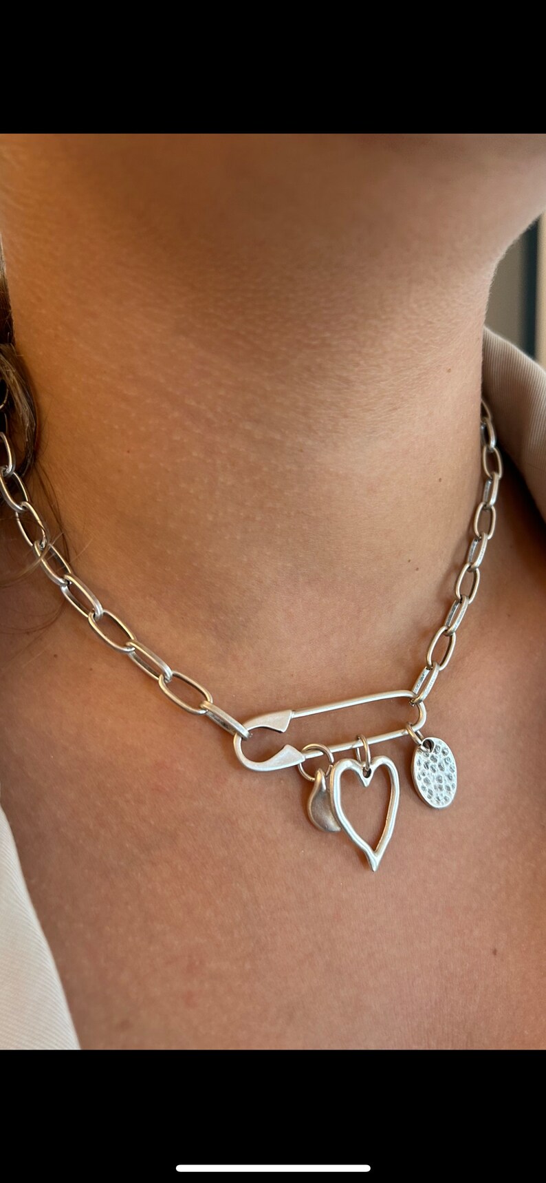 Safety Pin Connector Choker, Silver Plated Necklace, Safety Pin ...