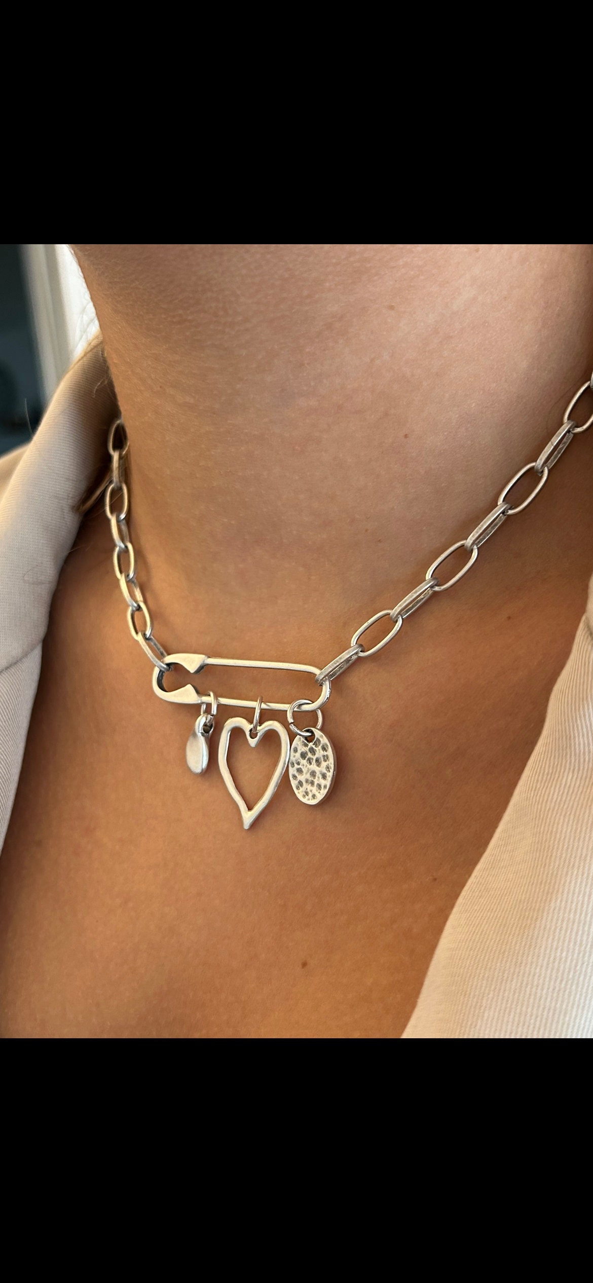 Safety Pin Connector Choker, Silver Plated Necklace, Safety Pin ...