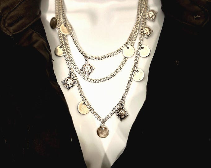 Vintage Bold Multi Coins and Chains Statement Necklace, Ancient Look ...