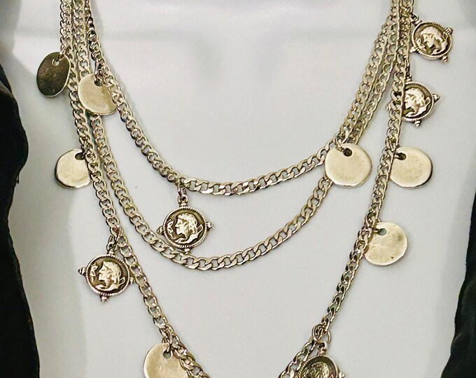 Vintage Bold Multi Coins and Chains Statement Necklace, Ancient Look ...