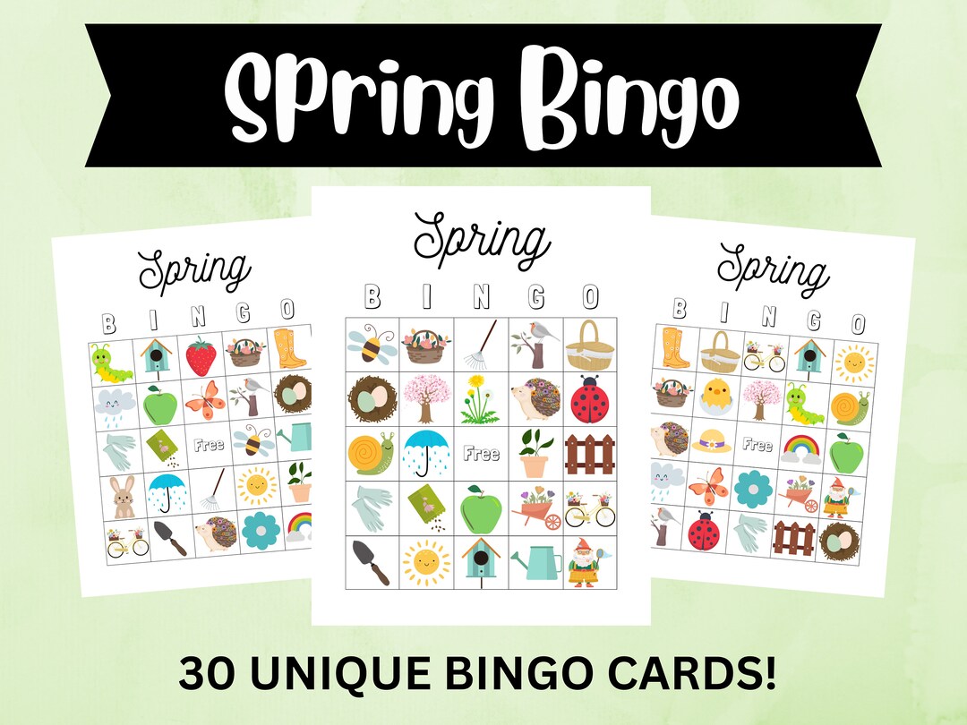 Spring Bingo, 30 Printable Bingo Cards, Fun Spring Activity for Kids ...