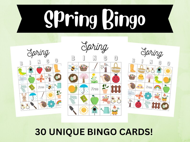 Spring Bingo, 30 Printable Bingo Cards, Fun Spring Activity for Kids ...