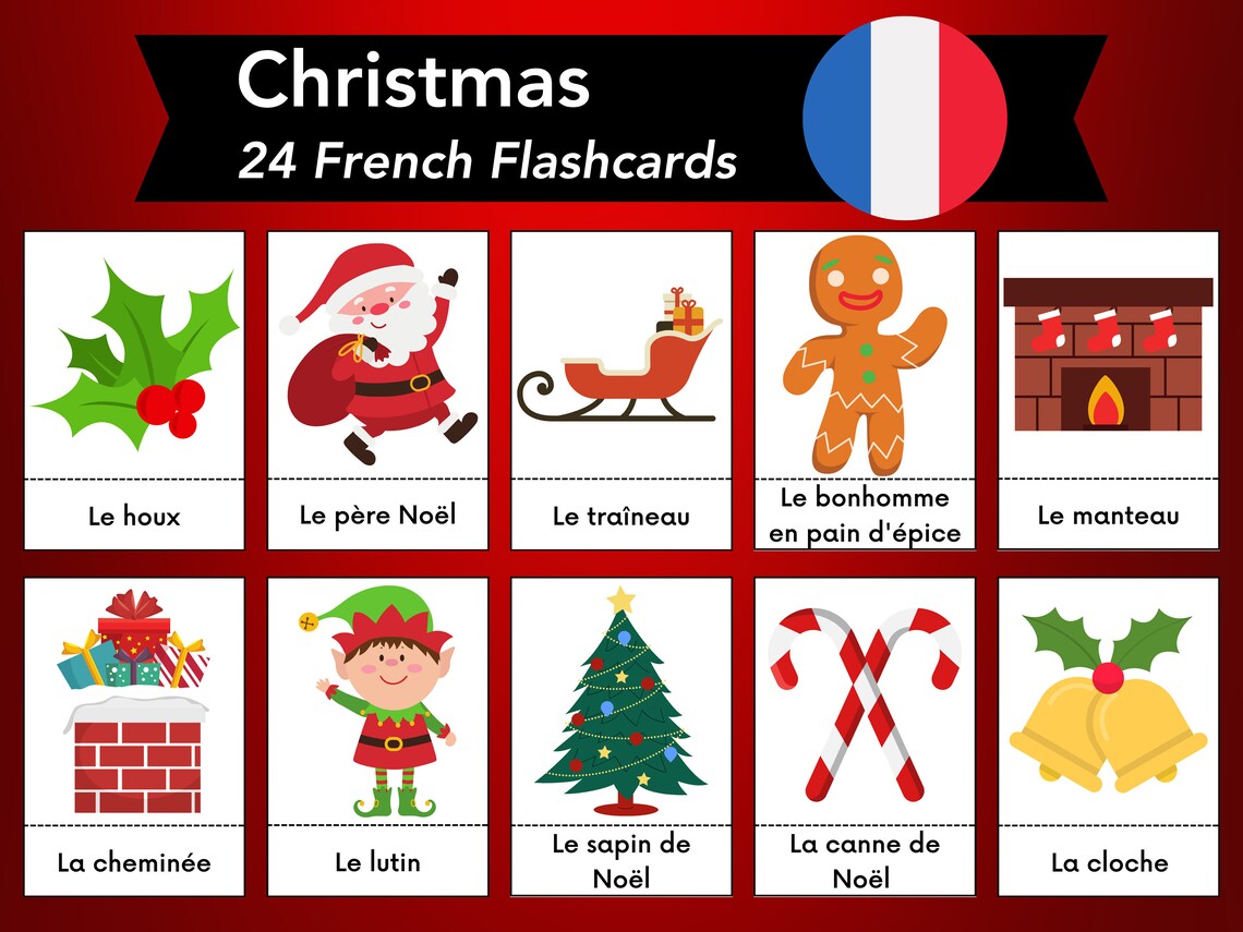 French Christmas Flashcards, French Holiday Vocab, Montessori Language ...