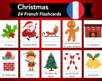 Cartes eclair de Noel en francais vocabulaire francais des fetes apprentissage des langues Montessori activite de Noel pour enfants lettre US et