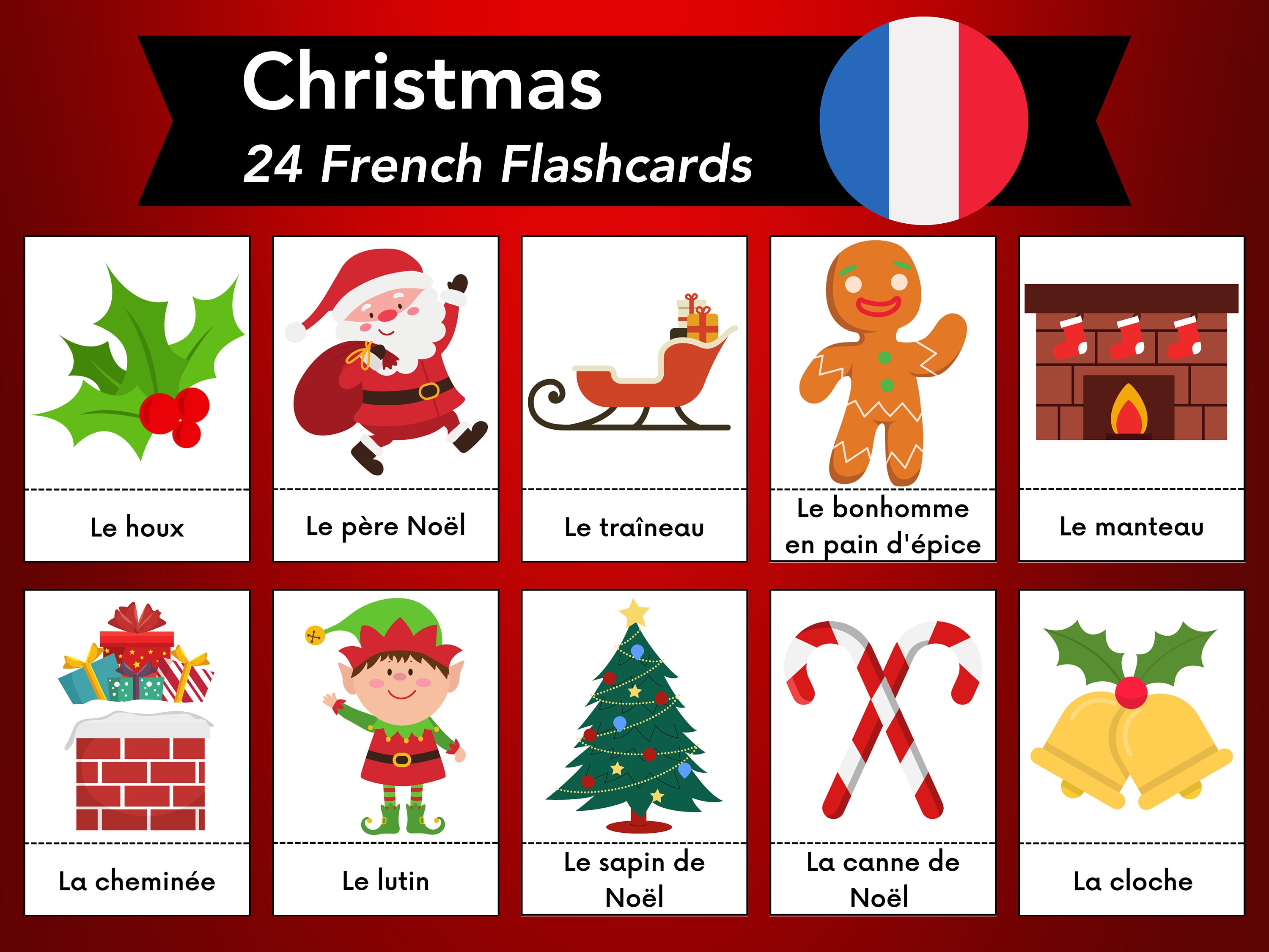 French Christmas Flashcards, French Holiday Vocab, Montessori Language ...