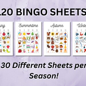 Seasonal Bingo, Spring Summer Fall Winter Bingo, 120 Printable Bingo ...