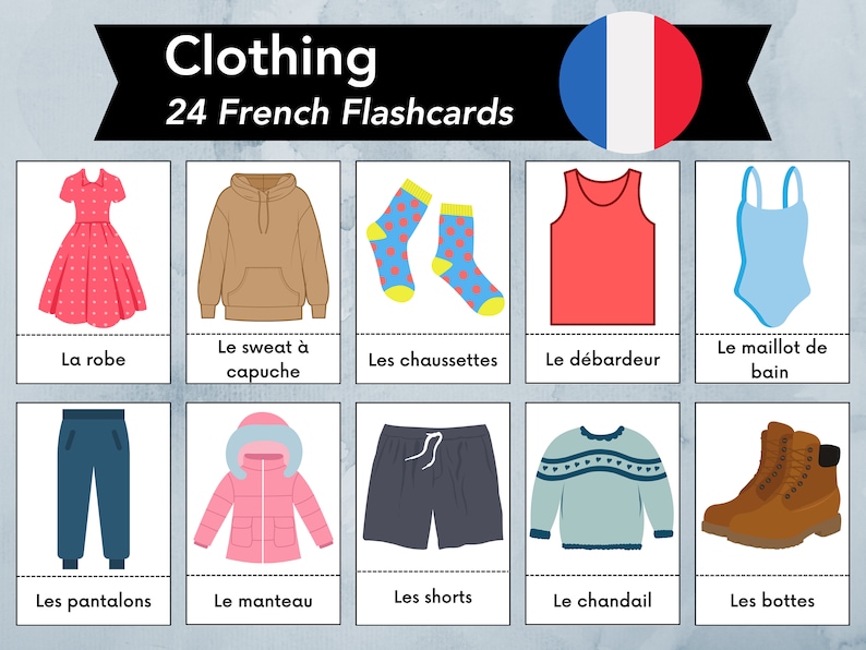 French Clothing Flashcards, Beginner French Fashion Vocabulary ...