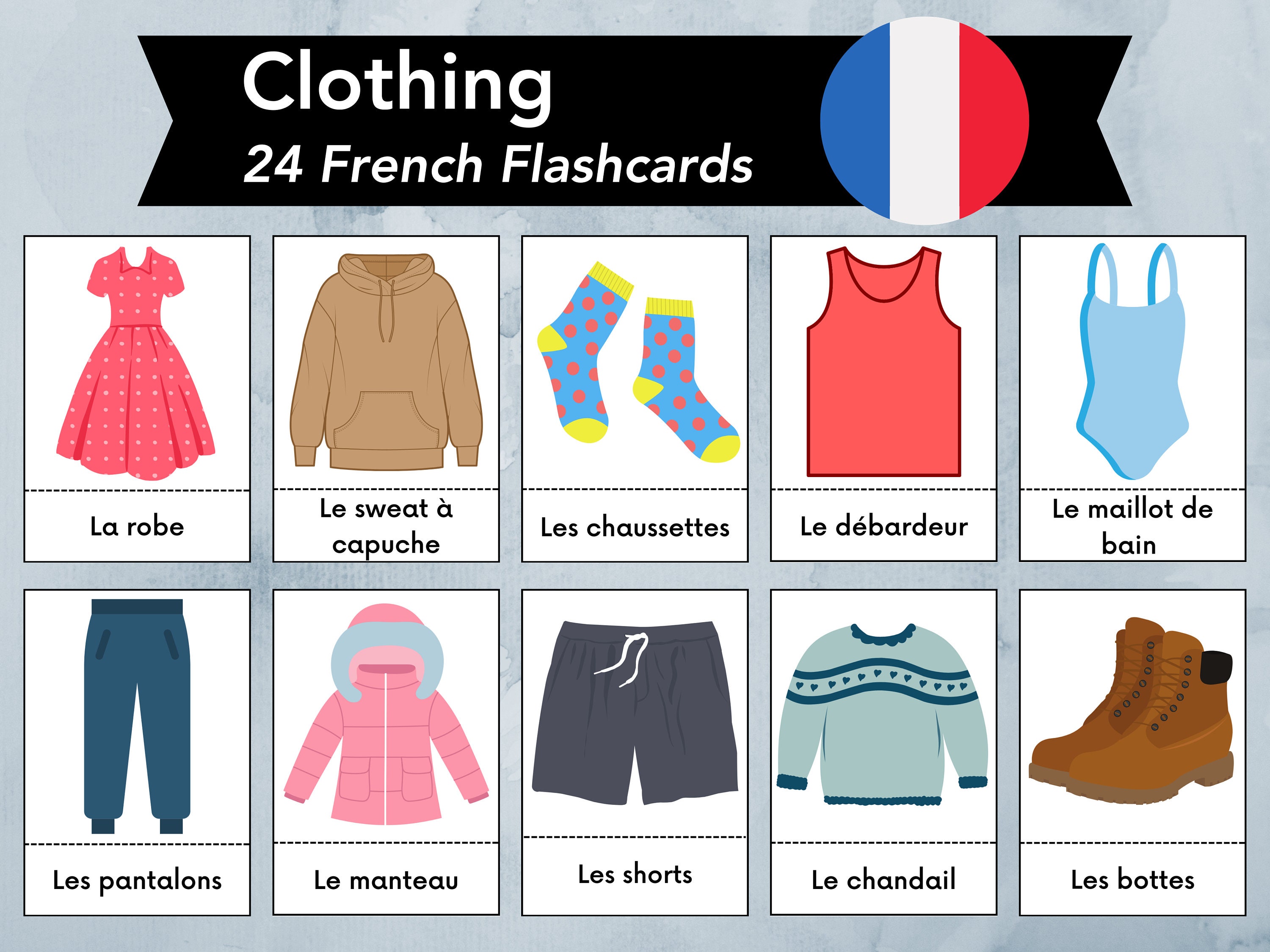 French Clothing Flashcards, Beginner French Fashion Vocabulary ...