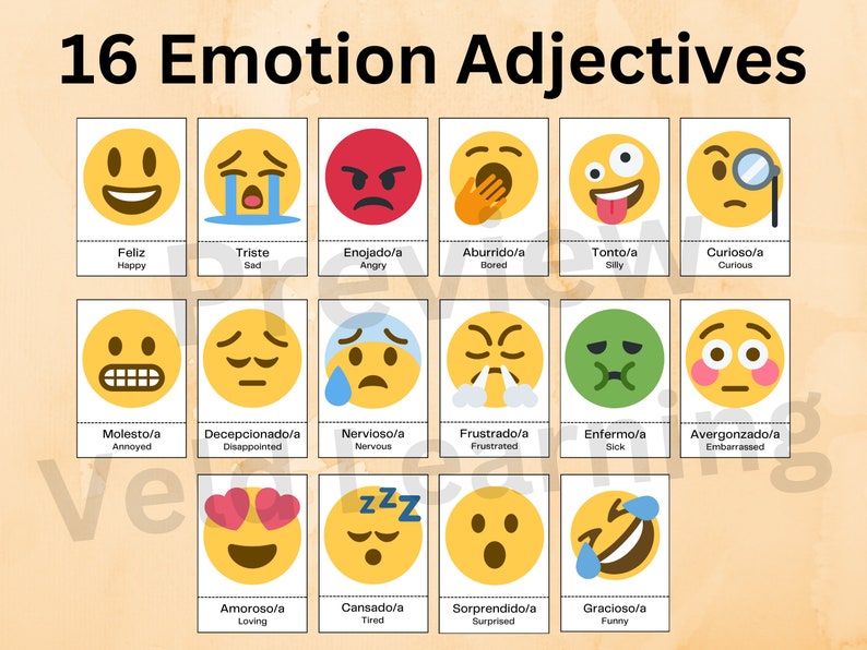 Spanish Emotion Flashcards, Spanish Adjective Vocabulary, Homeschooling ...