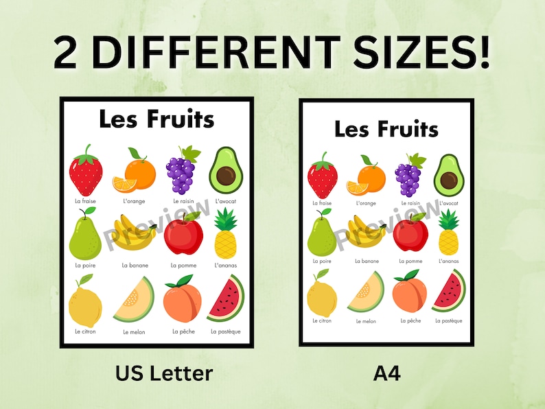 French Fruits Poster Decor, Classroom Wall Art, French Bilingual ...