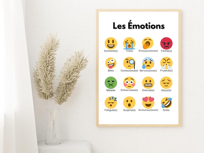 French Emotions Poster Art, French Wall Decor, Bilingual Homeschooling ...