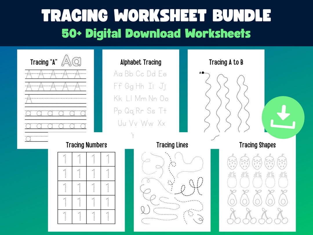 Tracing Worksheet Bundle for Kids, Alphabet, Numbers, Shapes and Lines ...